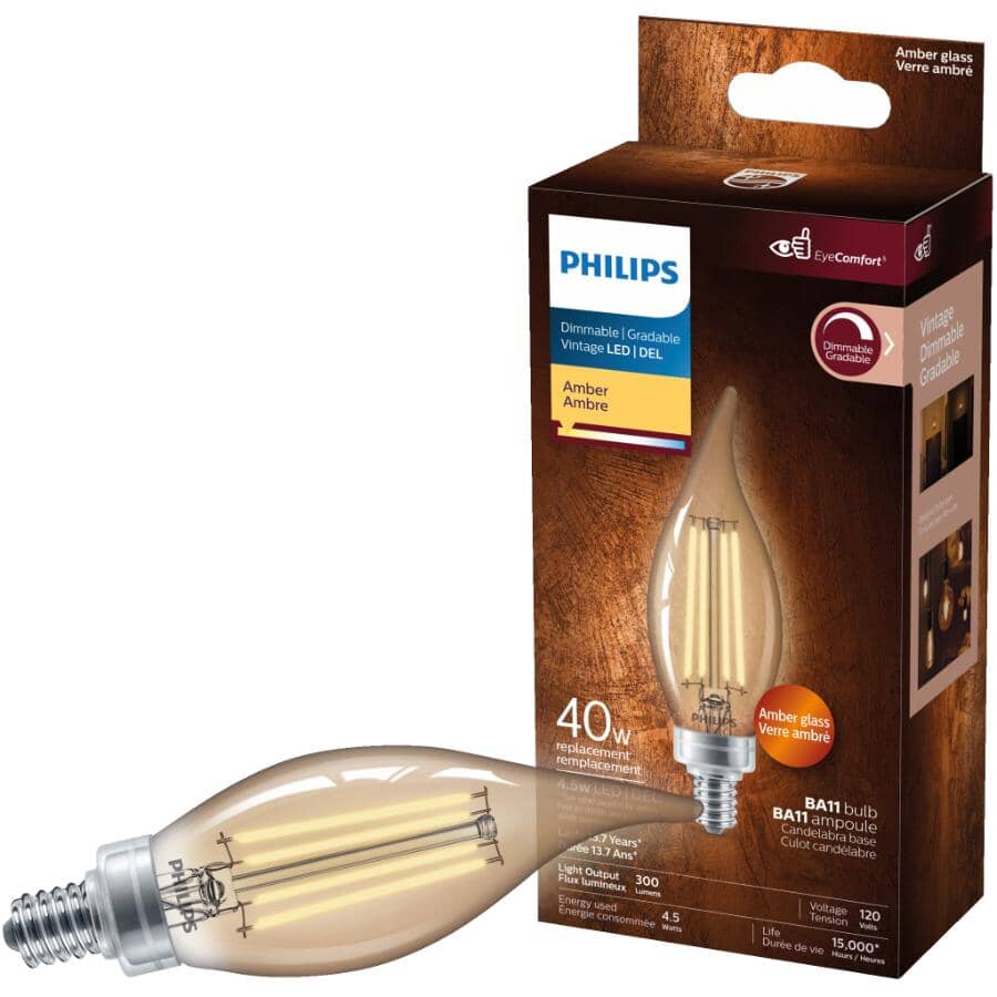 PHILIPS 4.5W E12 Candelabra Base Dimmable Vintage Amber LED Light Bulb ...