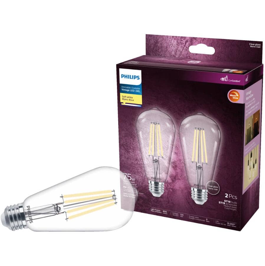PHILIPS 8W ST19 Medium Base Soft White Warm Glow LED Light Bulbs | Home ...