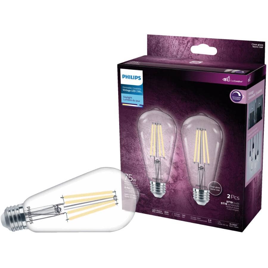PHILIPS 8.8W ST19 Medium Base Daylight LED Light Bulbs | Home Hardware