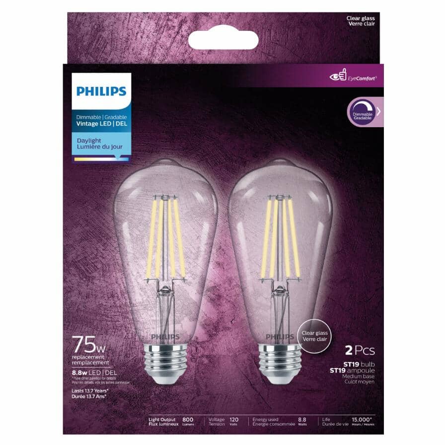 PHILIPS 8.8W ST19 Medium Base Daylight LED Light Bulbs | Home Hardware