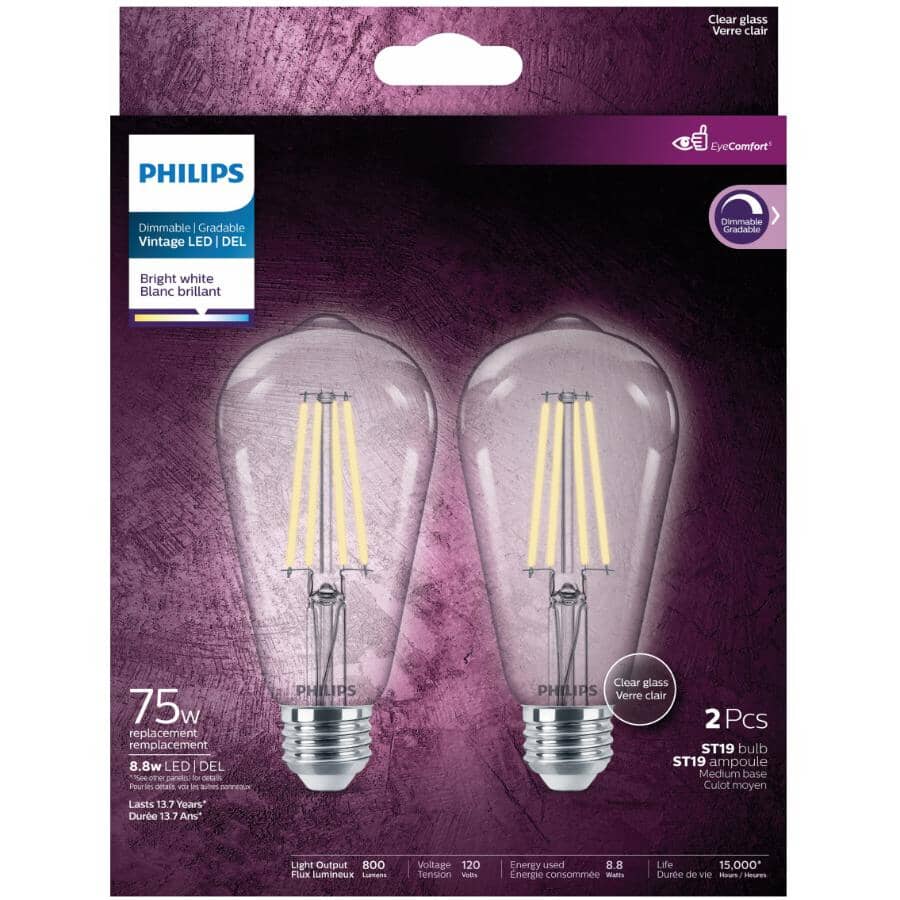 PHILIPS 8.8W ST19 Medium Base Bright White LED Light Bulbs | Home Hardware