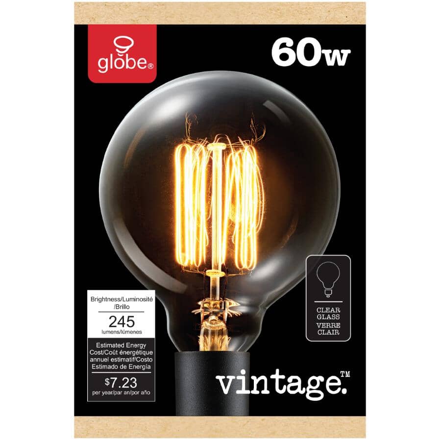 GLOBE ELECTRIC 60W G30 Medium Base Clear Vintage Edison Globe Light ...