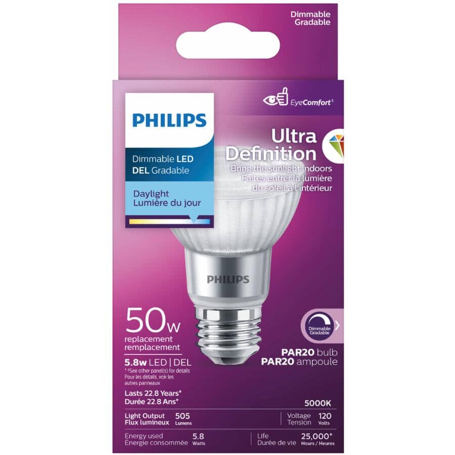PHILIPS 5.8W Ultra Definition PAR20 Medium Base Daylight Dimmable LED ...