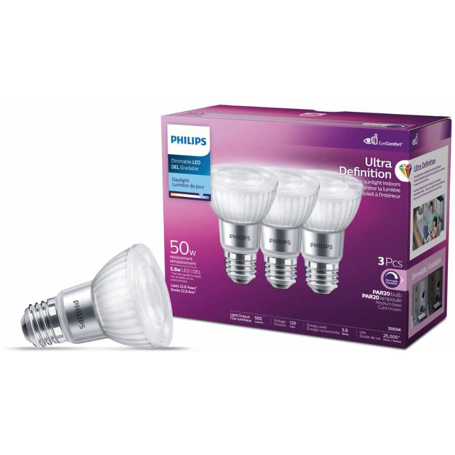 PHILIPS 5.8W Ultra Definition PAR20 Medium Base Daylight Dimmable LED ...