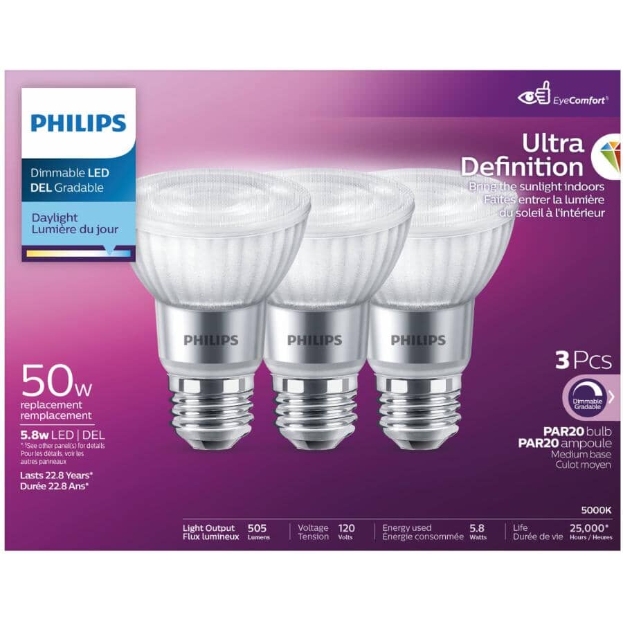 PHILIPS 5.8W Ultra Definition PAR20 Medium Base Daylight Dimmable LED Light Bulbs | Home Hardware