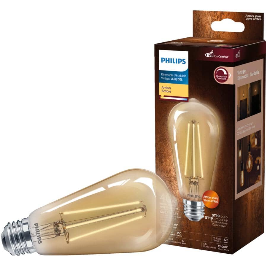 PHILIPS 5W ST19 Medium Base Amber Dimmable Vintage LED Light Bulb ...