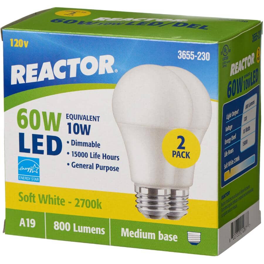 Reactor 10W White Medium Base Soft Dimmable LED Light Bulbs | Home Hardware