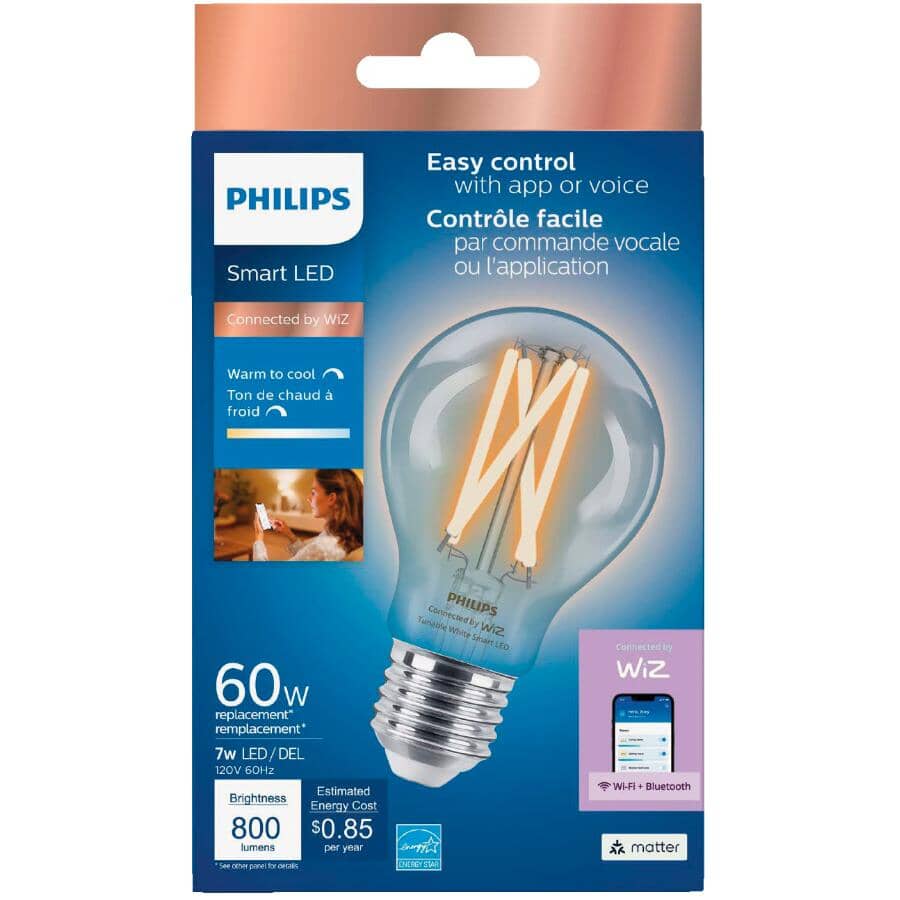 WIZ 7W A19 Medium Base Wifi Tunable Clear Smart LED Light Bulb | Home Hardware