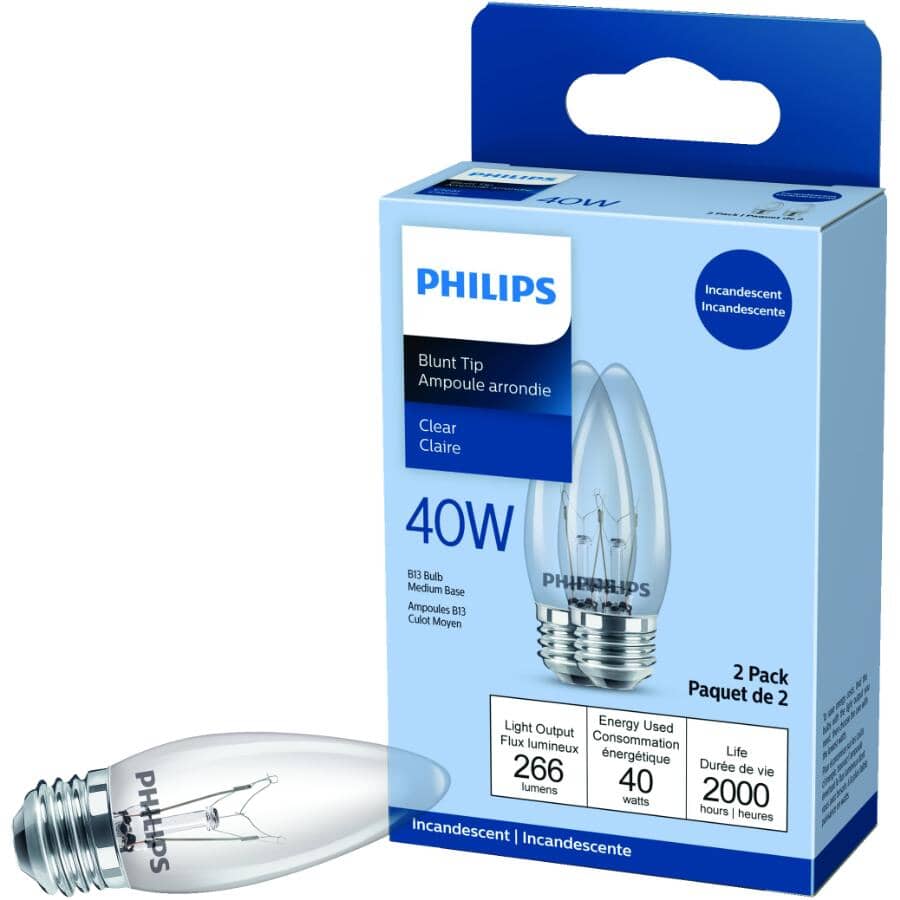 PHILIPS DuraMax 40W B13 Medium Base Clear Chandelier Light Bulbs | Home ...