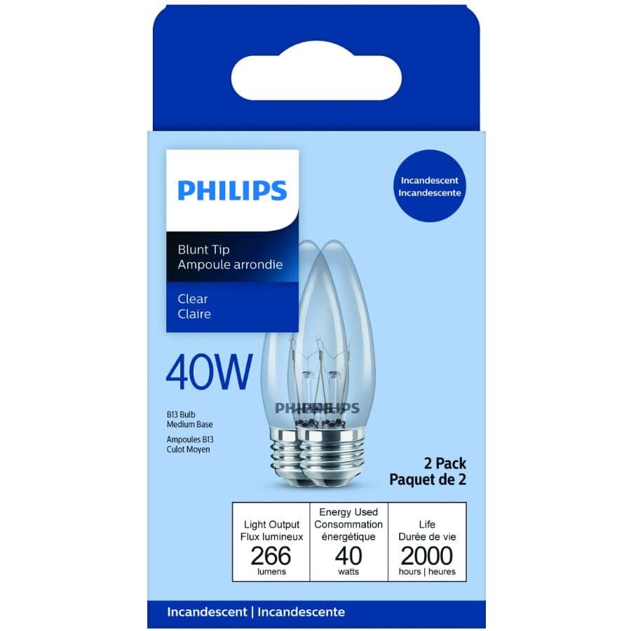 PHILIPS DuraMax 40W B13 Medium Base Clear Chandelier Light Bulbs | Home ...