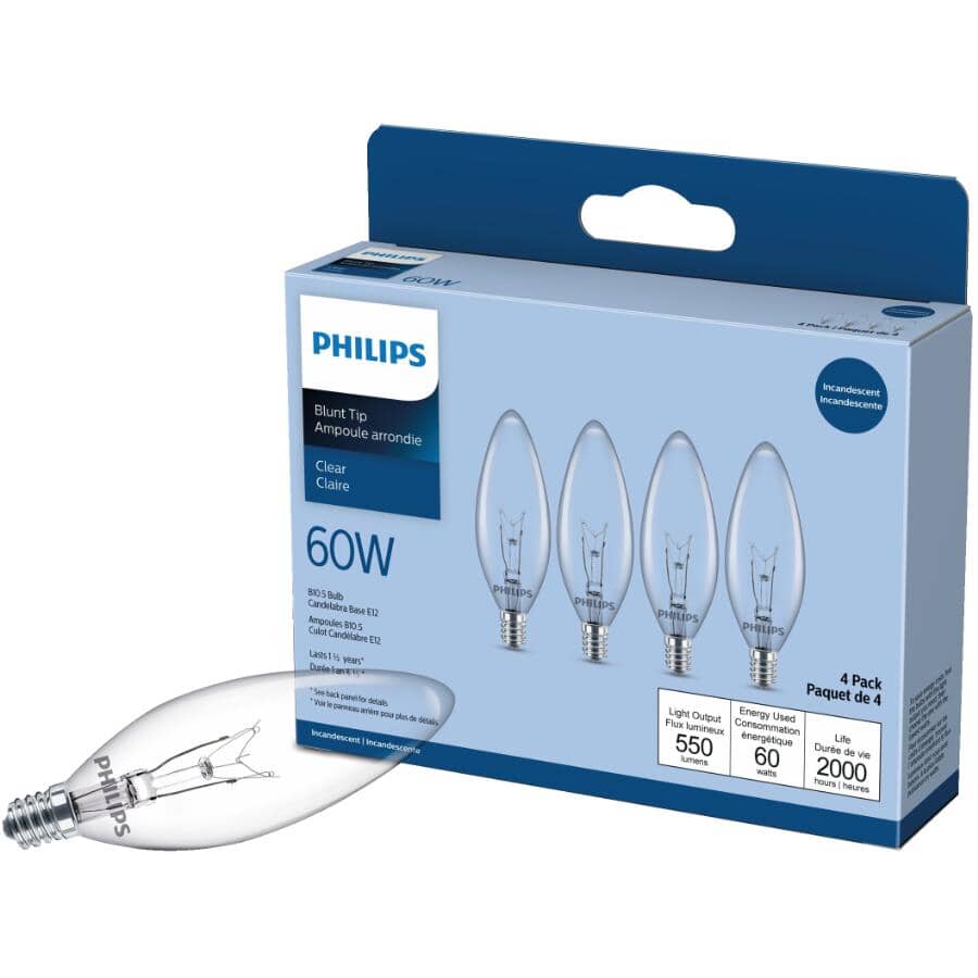 PHILIPS 60W B10.5 Candelabra Base Clear Chandelier Light Bulbs | Home ...