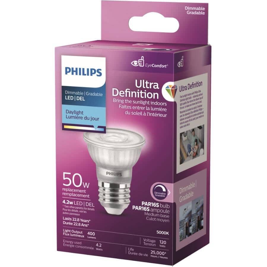 PHILIPS 4.2W PAR16 Medium Base Daylight Dimmable LED Light Bulb | Home ...