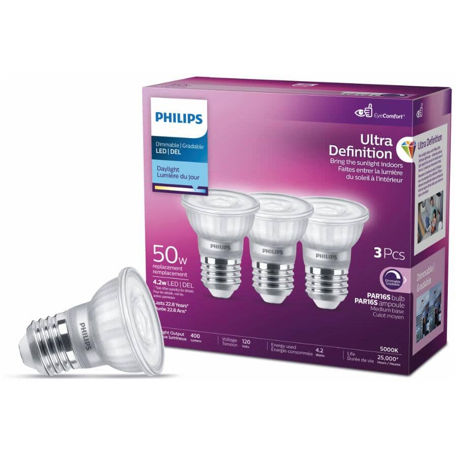 PHILIPS Ultra Definition 4.2W PAR16 Medium Base Daylight Dimmable LED ...