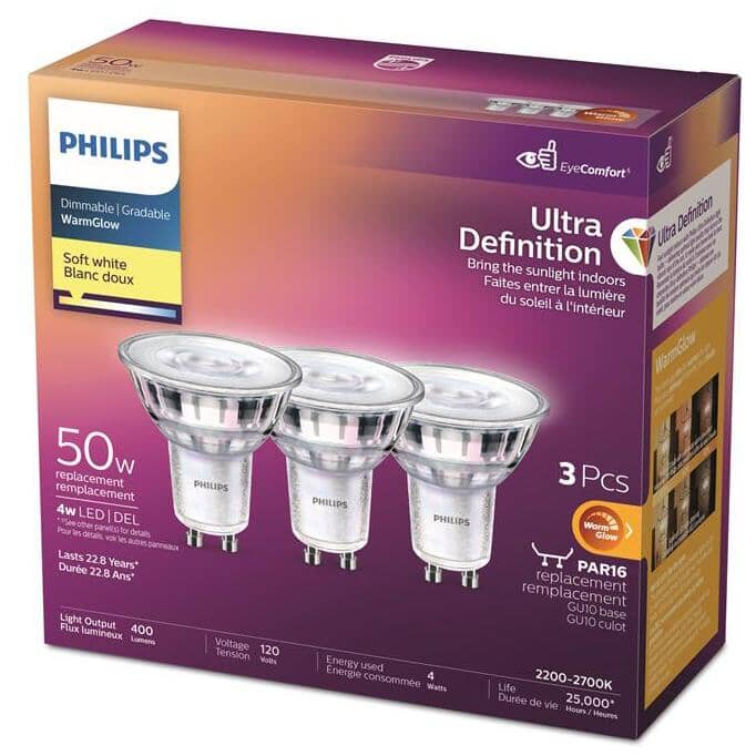 PHILIPS 4W MR16 GU10 Base Soft White Warm Glow Ultra Definition ...