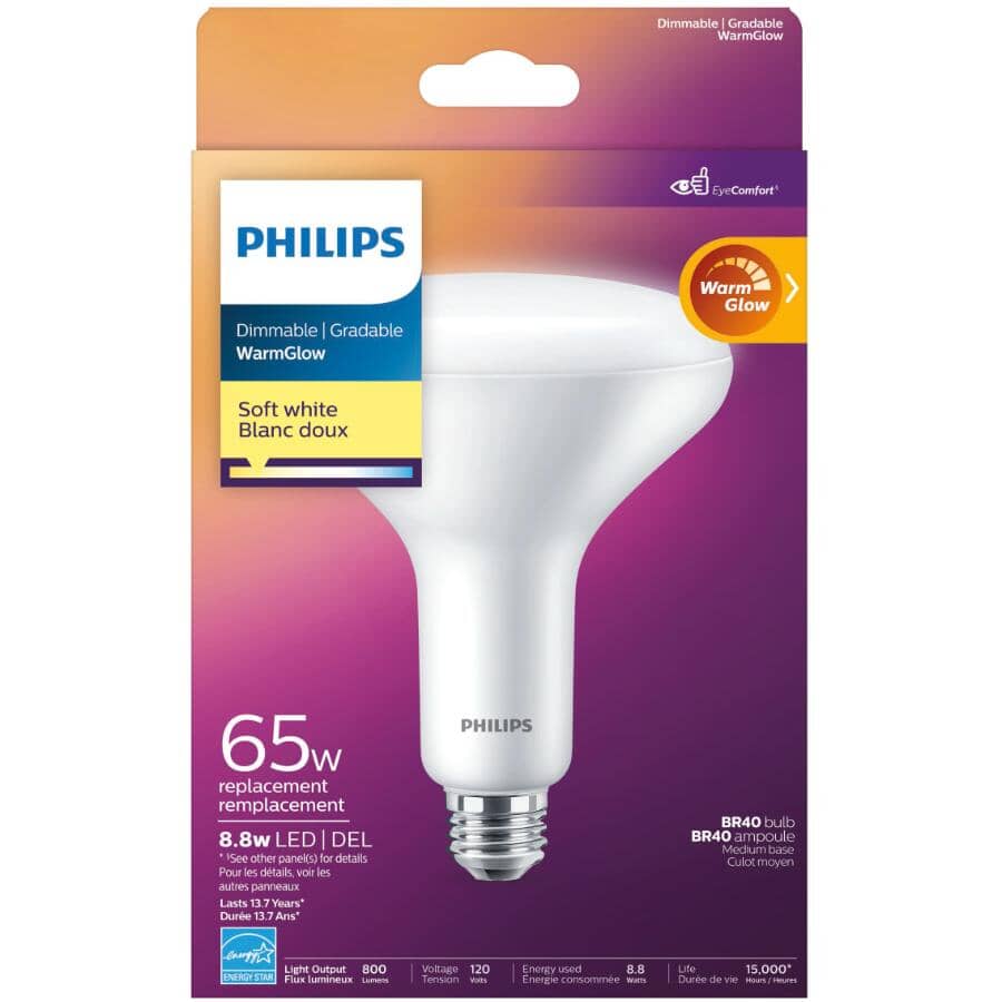 PHILIPS 9W BR40 Medium Base Soft White Warm Glow Dimmable LED Light ...