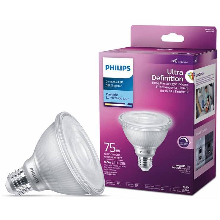 PHILIPS 8.5W PAR30 Medium Base Daylight Dimmable Short Neck LED Light ...