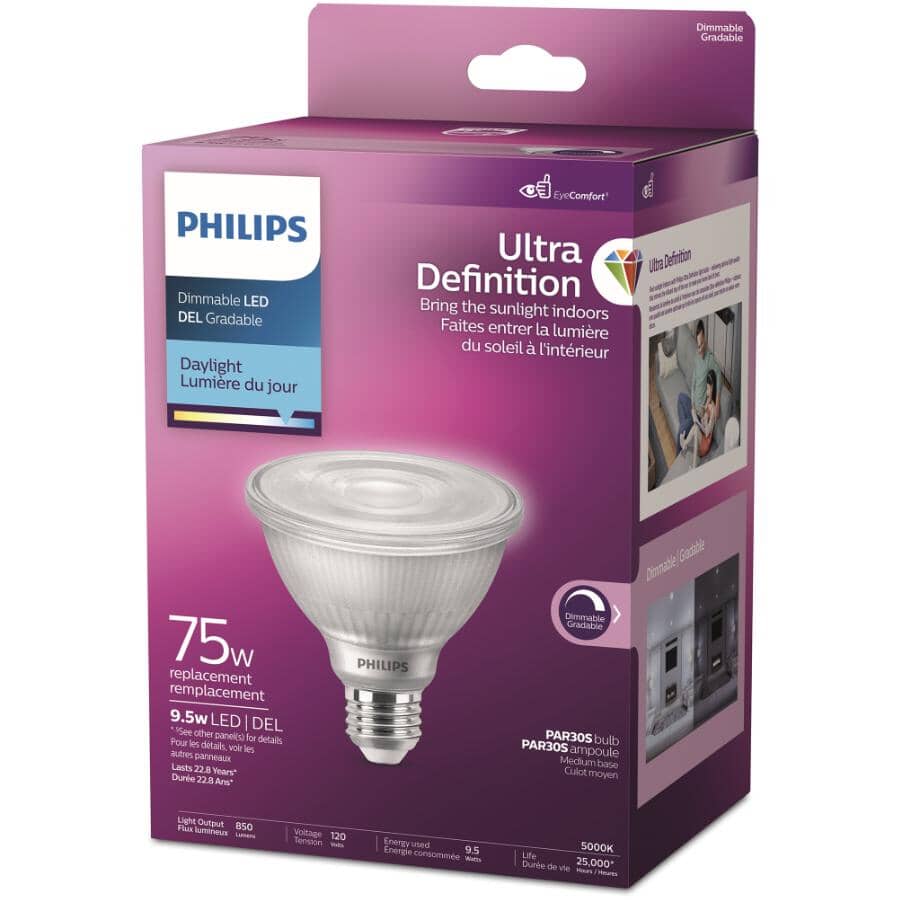 PHILIPS 8.5W PAR30 Medium Base Daylight Dimmable Short Neck LED Light ...