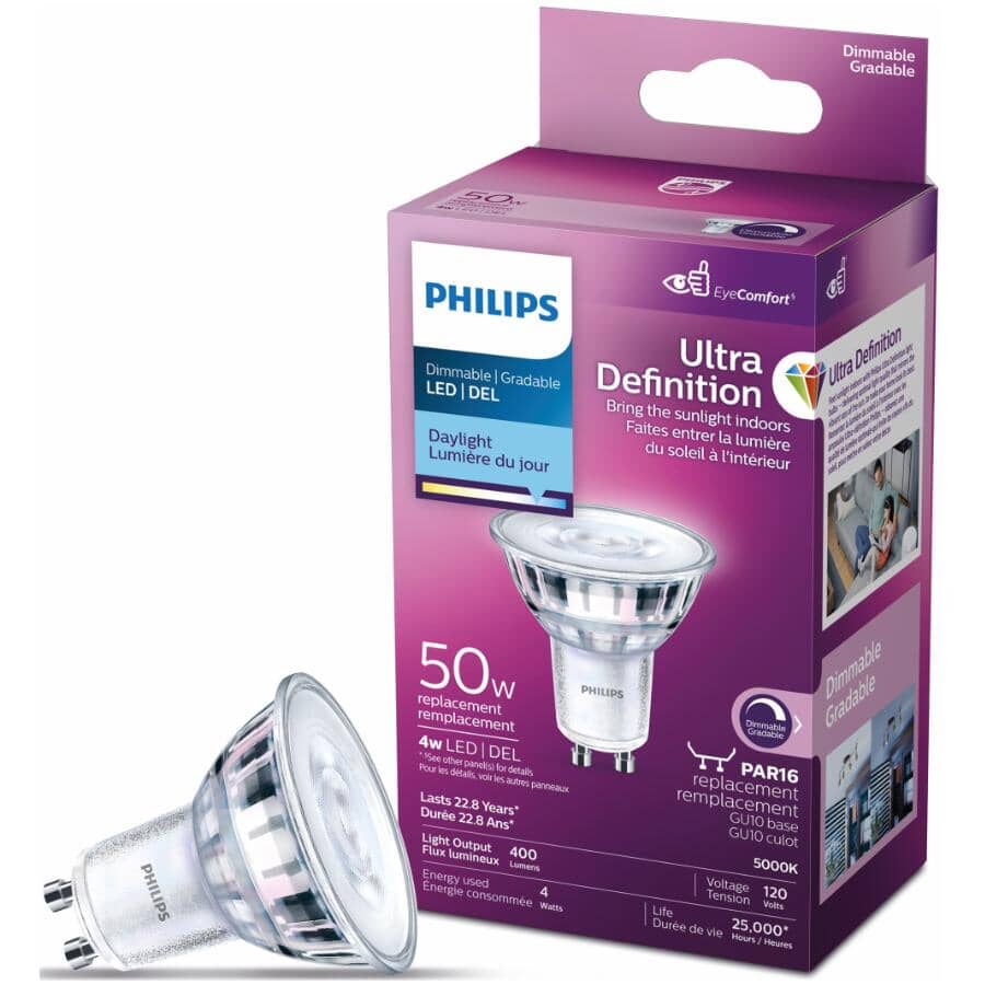 PHILIPS 50W Ultra Definition PAR16 Daylight GU10 Dimmable Light Bulb ...