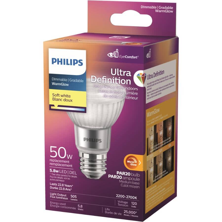 PHILIPS 5.5W PAR20 Medium Base Soft White Warm Glow Dimmable LED Light Bulb | Home Hardware