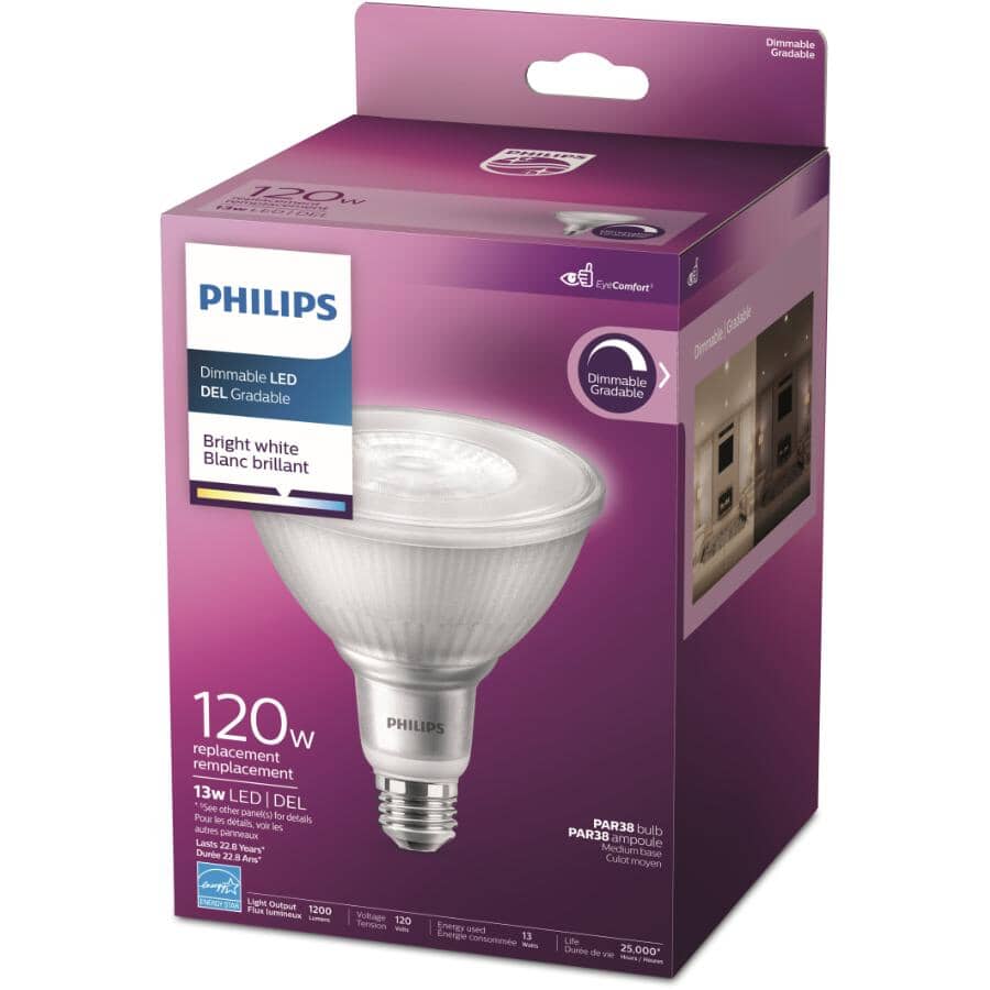 PHILIPS 13W PAR38 Medium Base Bright White Glass LED Light Bulb | Home ...