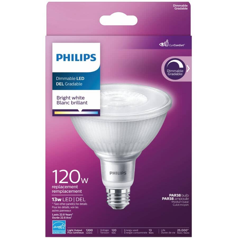 PHILIPS 13W PAR38 Medium Base Bright White Glass LED Light Bulb | Home ...