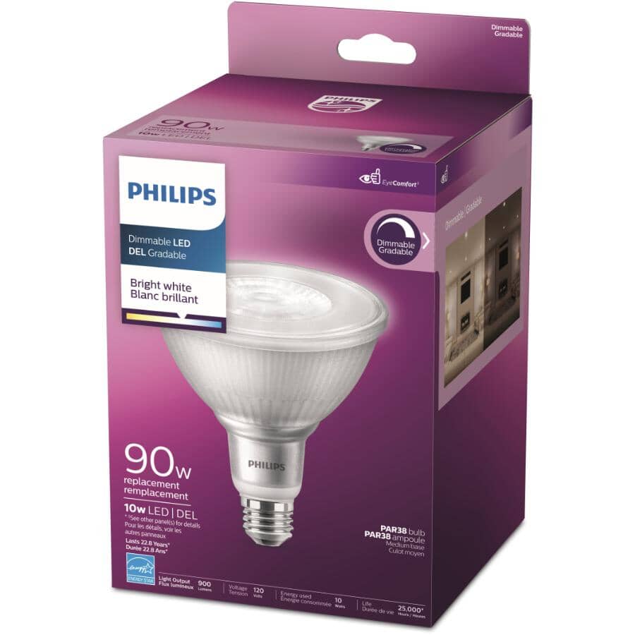 PHILIPS 10W PAR38 Medium Base Bright White Glass LED Light Bulb | Home ...