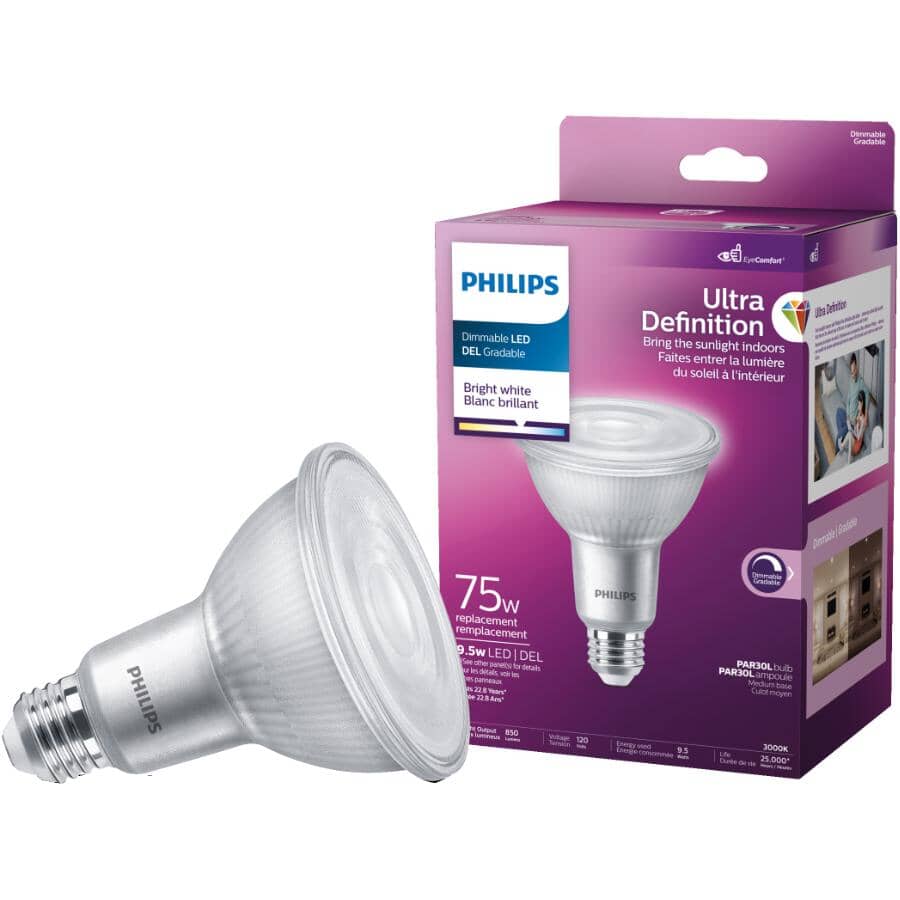 PHILIPS 9.5W PAR30 Medium Base Bright White Dimmable Ultra Definition ...