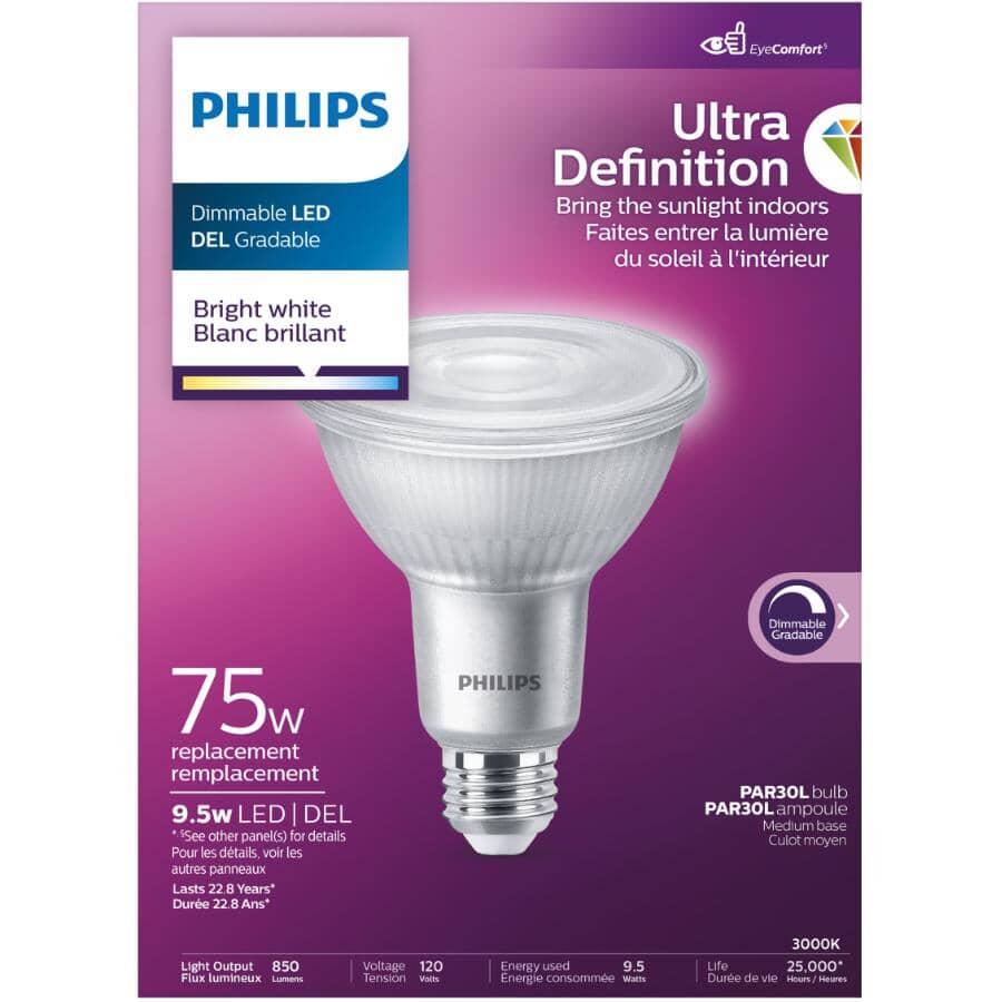 PHILIPS 9.5W PAR30 Medium Base Bright White Dimmable Ultra Definition ...
