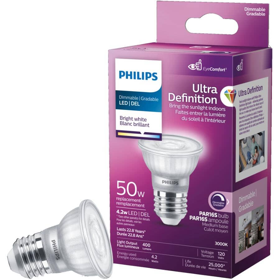 PHILIPS 4.2W PAR16S Medium Base Dimmable Ultra Definition LED Light ...