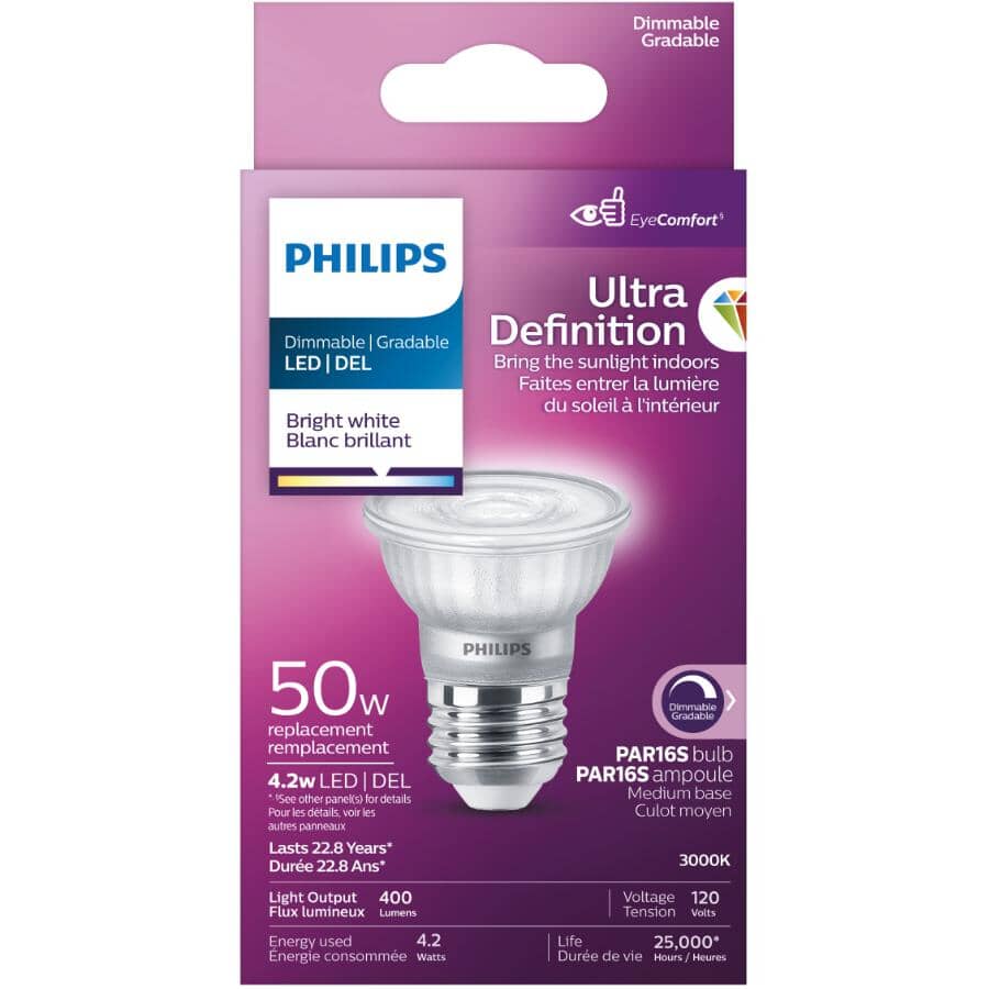 PHILIPS 4.2W PAR16S Medium Base Dimmable Ultra Definition LED Light ...
