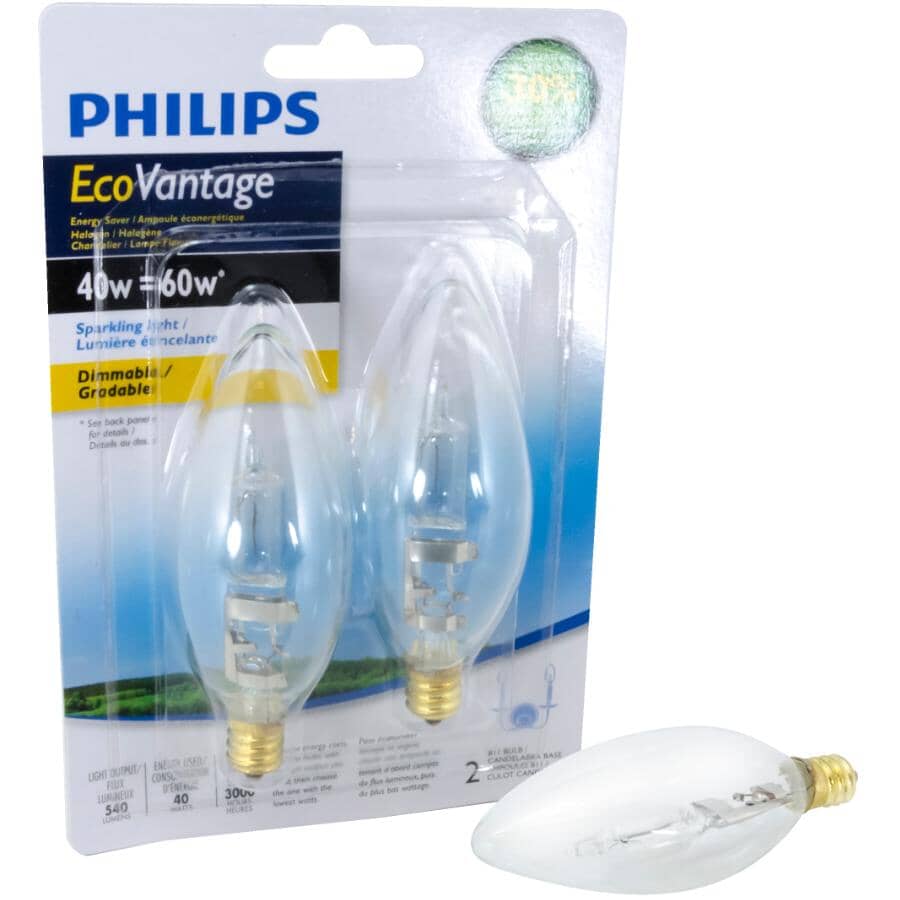 PHILIPS 40W B11 Candelabra Base Clear Dimmable Halogen Light Bulbs ...