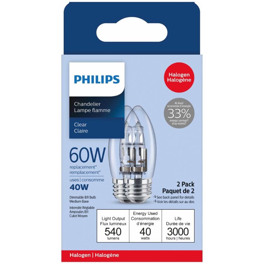 PHILIPS 40W B11 Medium Base Clear Dimmable Halogen Light Bulbs | Home ...