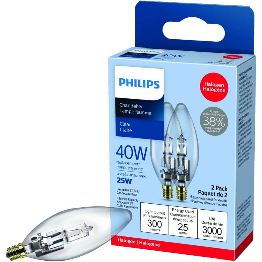 PHILIPS 25W B11 Candelabra Base Clear Dimmable Halogen Light Bulbs ...