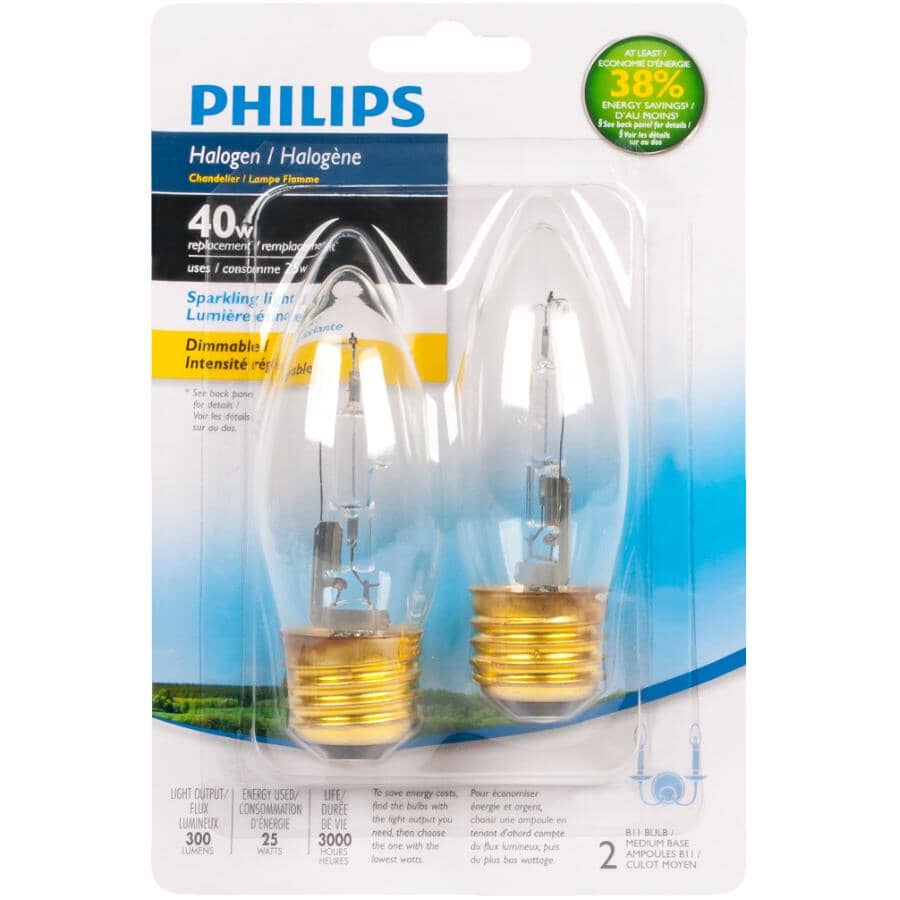PHILIPS 25W B11 Medium Base Clear Dimmable Halogen Light Bulbs | Home ...