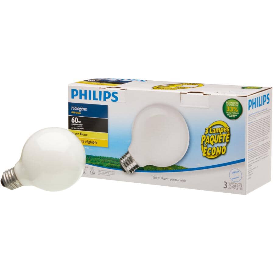 PHILIPS 40W G25 Medium Base Soft White Dimmable Halogen Light Bulbs ...