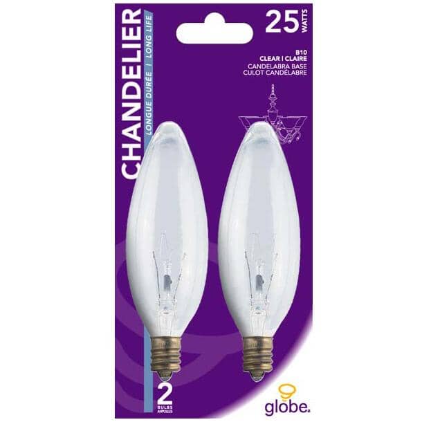 GLOBE ELECTRIC 25W B10 Candelabra Base Clear Chandelier Light Bulbs ...
