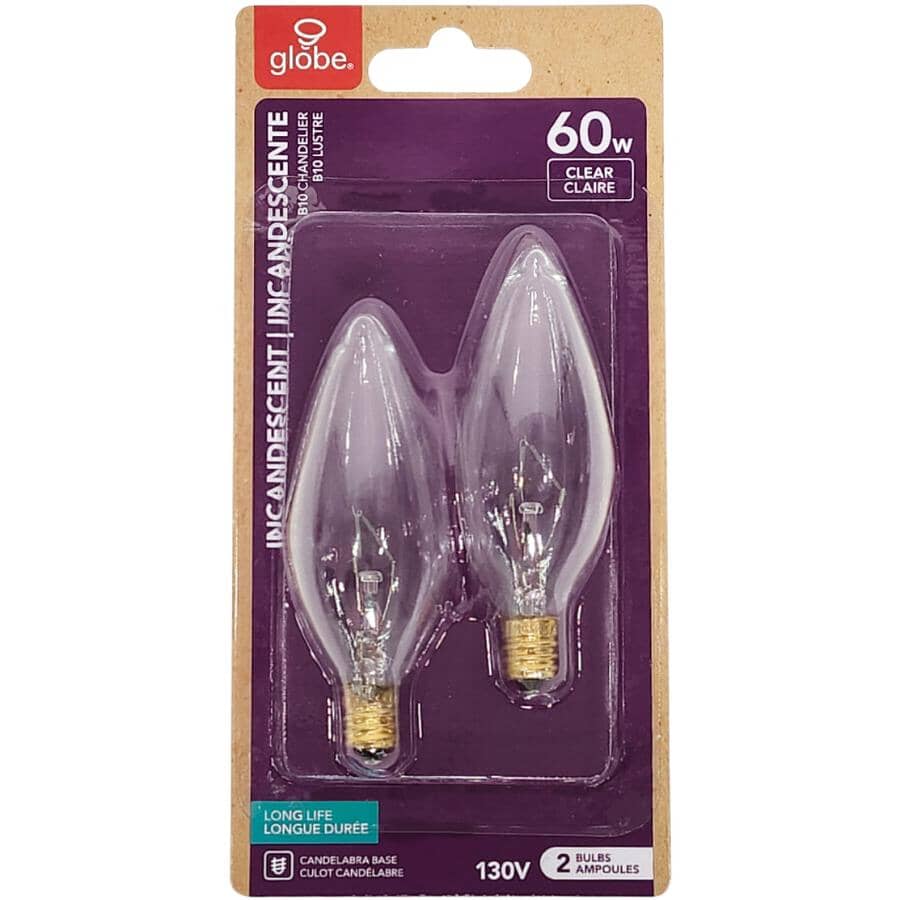 GLOBE ELECTRIC 60W B10 Candelabra Base Clear Chandelier Light Bulbs ...