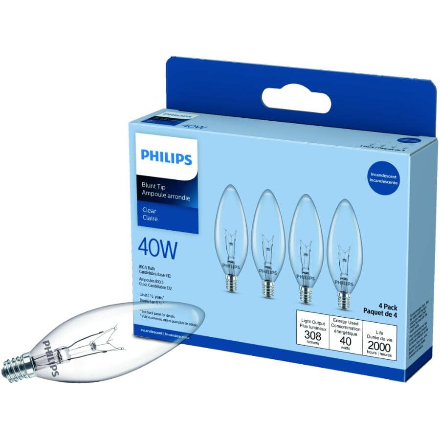 PHILIPS DuraMax 40W B10 Candelabra Base Clear Chandelier Light Bulbs ...