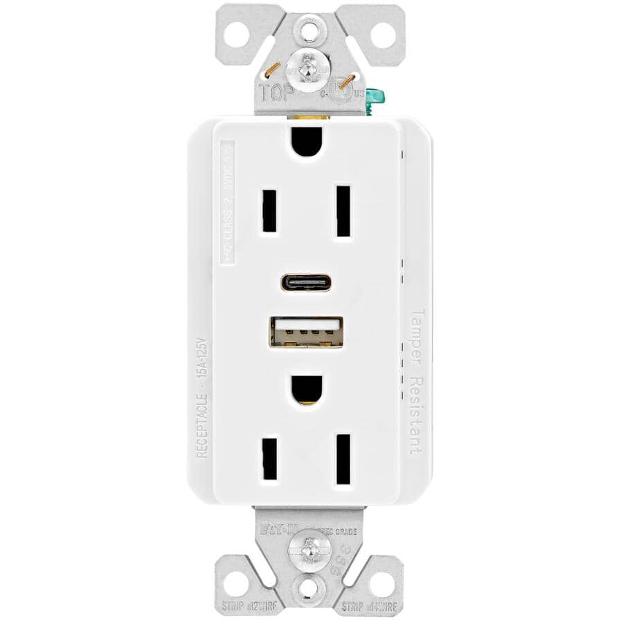 EATON USB A/C Chargers with 15 Amp Tamper Resistant Decorative ...