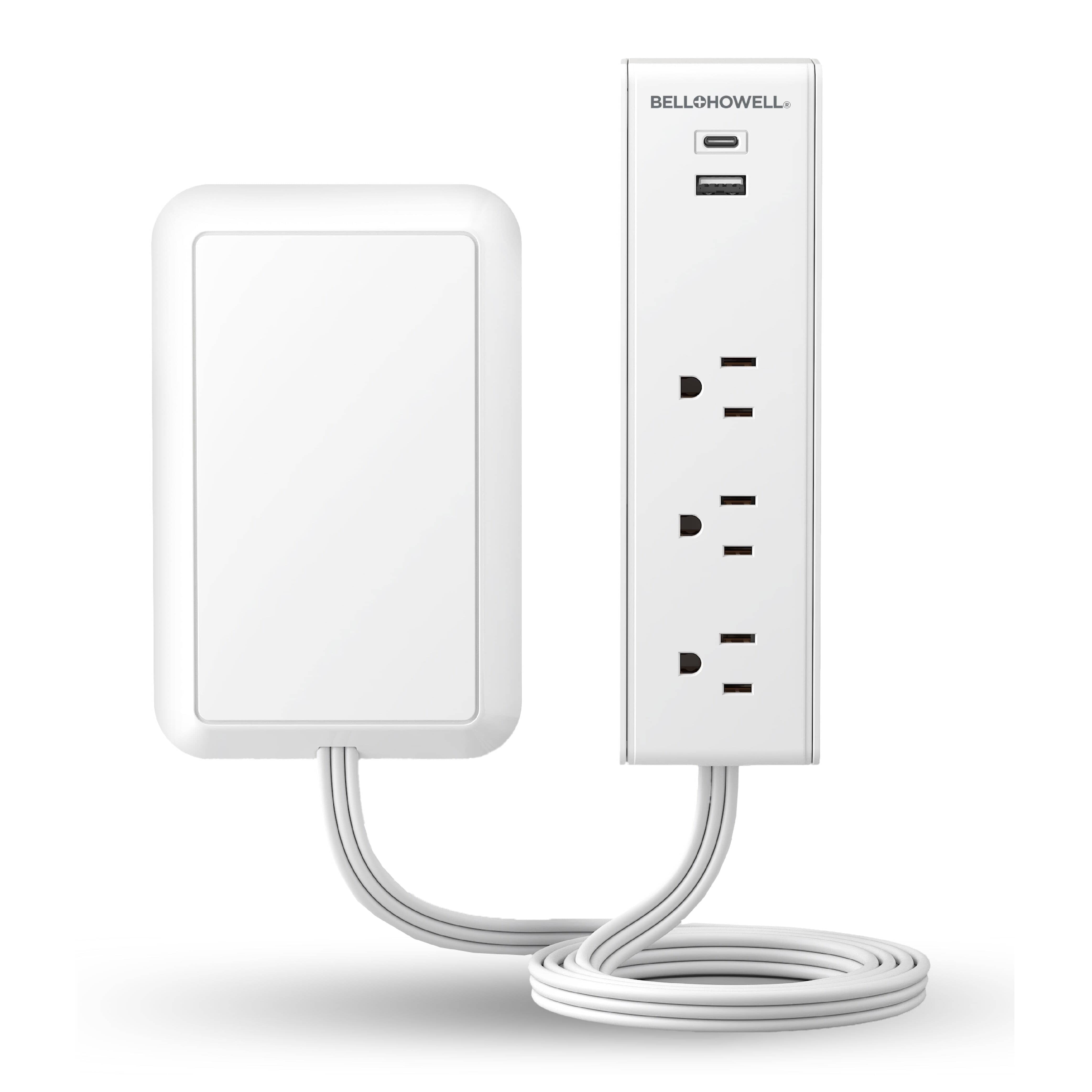 BELL & HOWELL Slim Power Strip with 3 Outlets, 1 Type-C & 1 USB ports ...