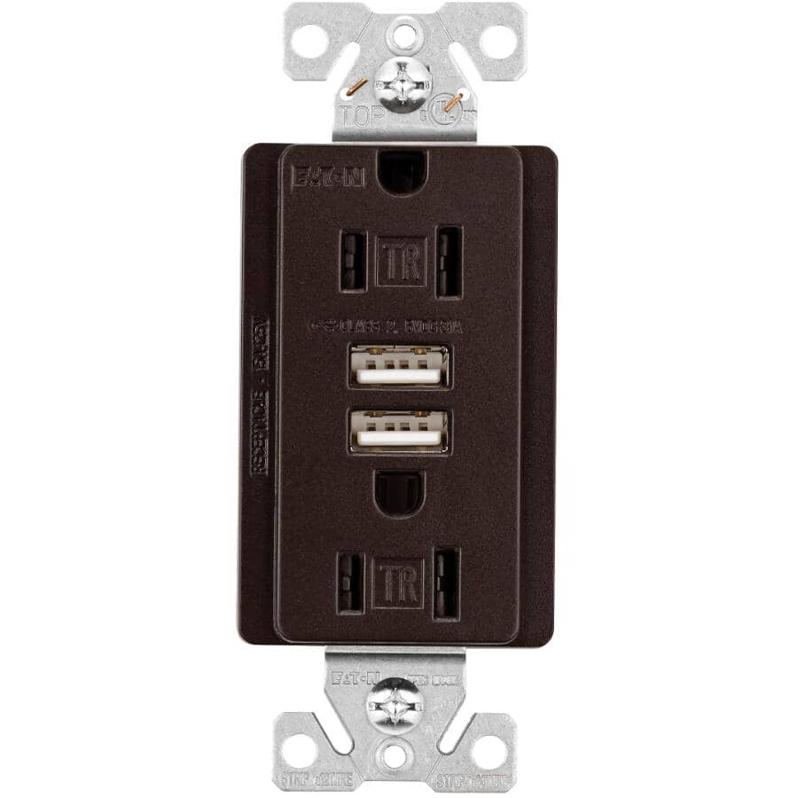 EATON Oil Rubbed Bronze 3.6 Amp Dual Port USB Charger with 15 Amp ...