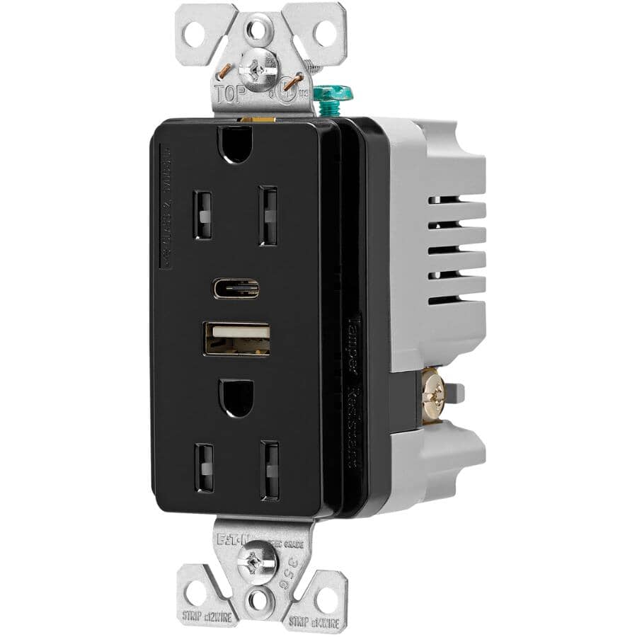 EATON Single Port USB Charger with 15 Amp Tamper Resistant Decorator ...