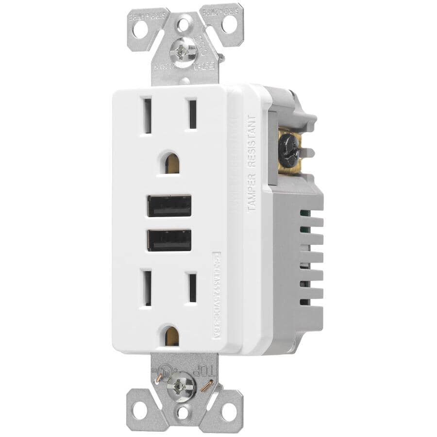 EATON Double Port USB Charger with 15 Amp Tamper Resistant Decorator ...