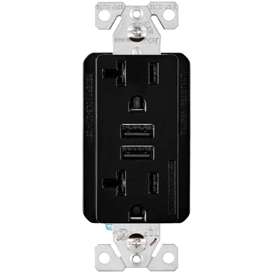 EATON Double Port USB Charger with 20 Amp Tamper Resistant Decorator ...