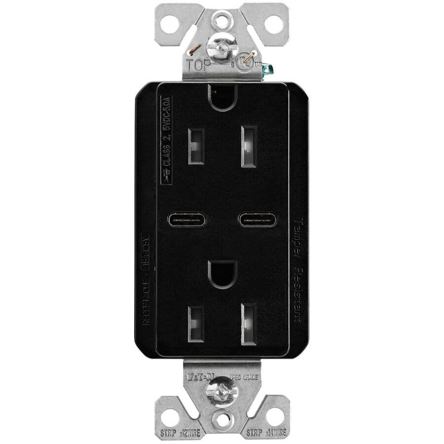 EATON USB-C Chargers with 15 Amp Tamper Resistant Decorator Receptacle ...