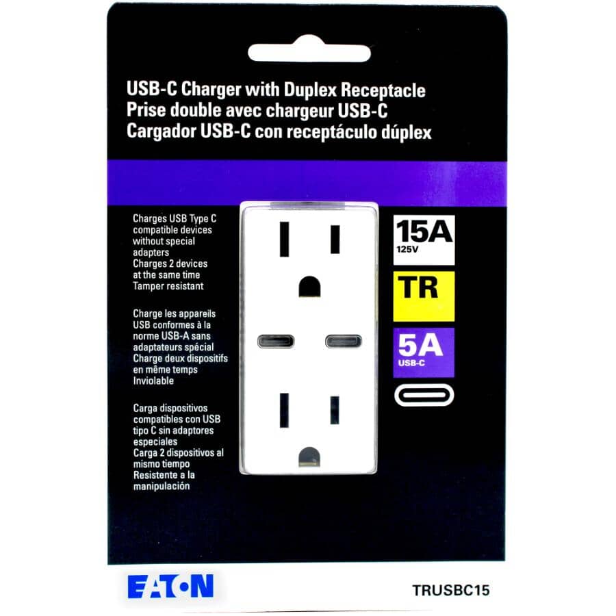 EATON USB-C Chargers with 15 Amp Tamper Resistant Decorator Receptacle ...