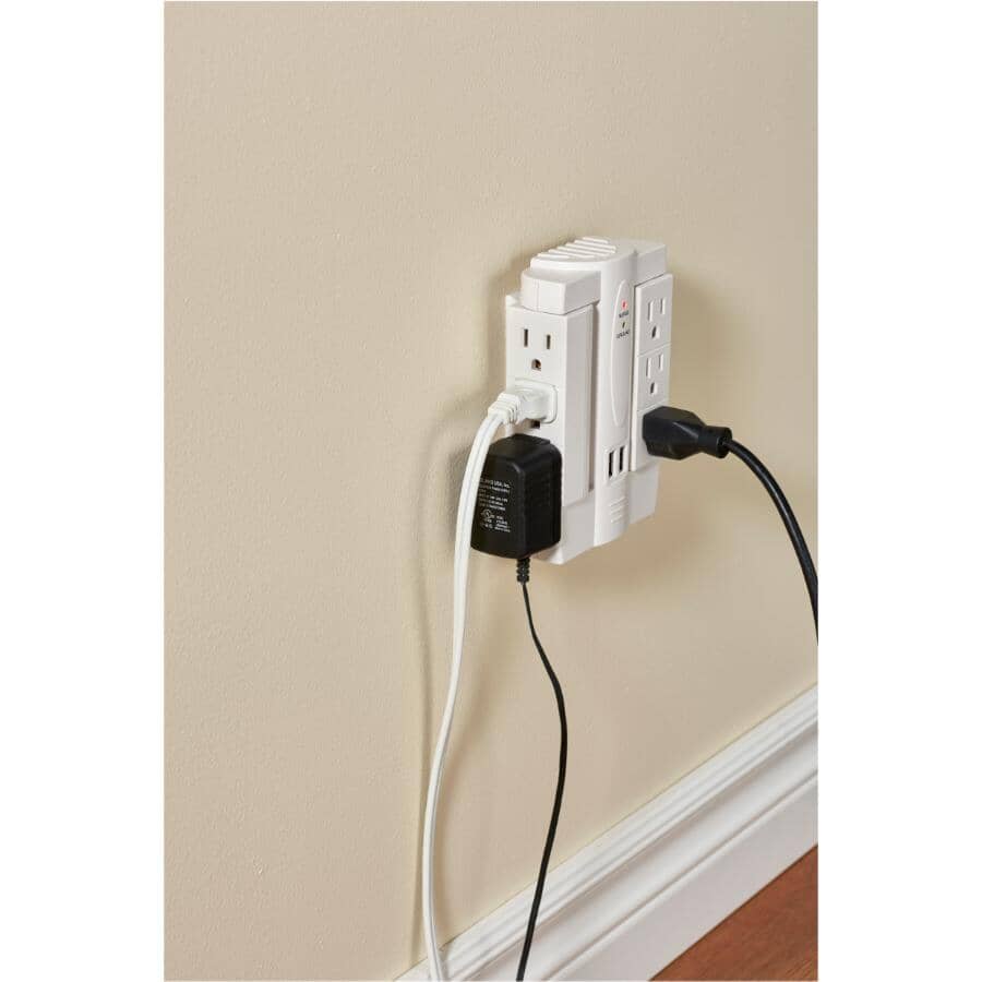 OMNIMAX Pivoting 6 Outlet Wall Tap with Surge Protection and USB Ports ...
