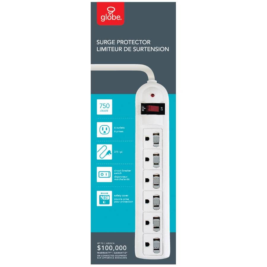 GLOBE ELECTRIC 6 Outlet Power Strip with Safety Covers | Home Hardware