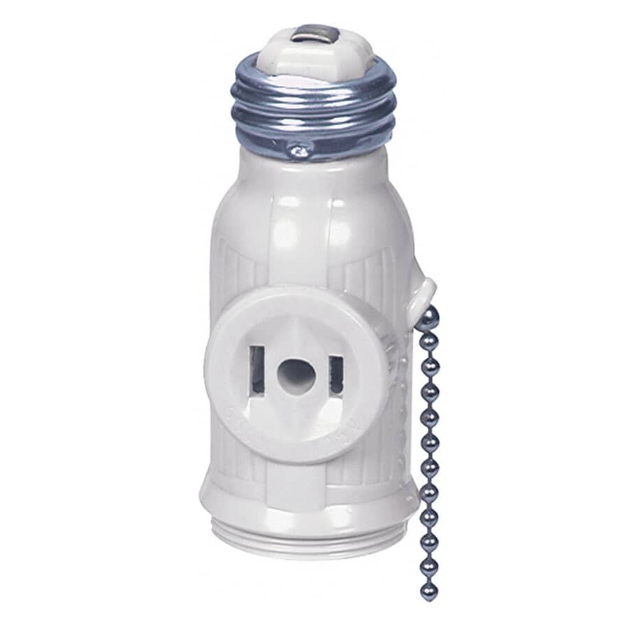 EATON White 2 Wire Pull Chain Socket Adapter with 2 Outlets | Home Hardware