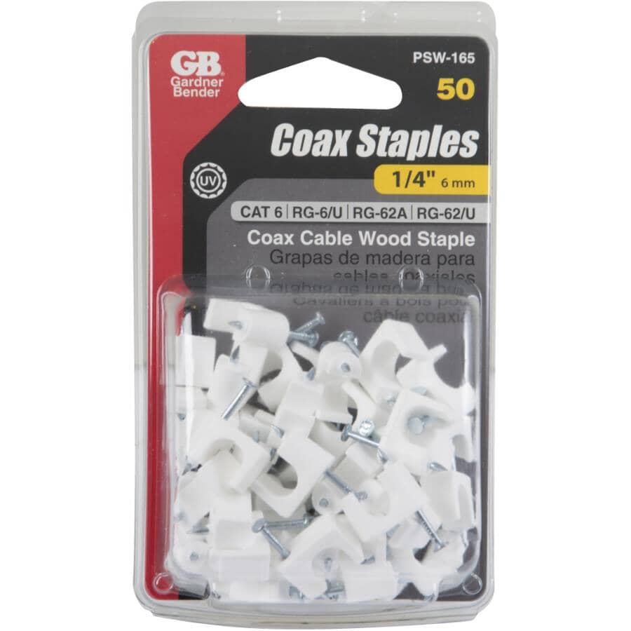 GARDNER BENDER 50 Pack 1/4" White Coaxial Staples | Home Hardware